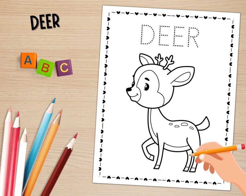 Printable Wild Animals Coloring Pages, Tracing Practise, Safari Animals ...