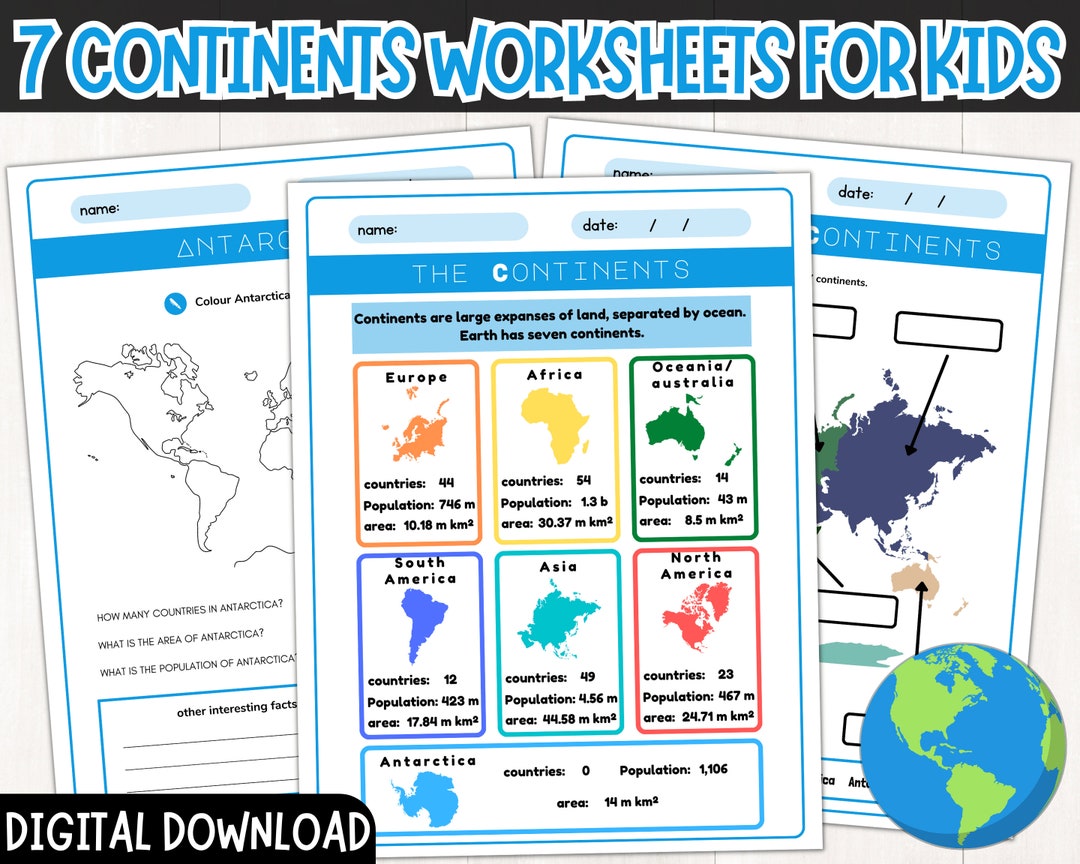 The 7 Continents of the World Worksheets | Continents Labeling ...