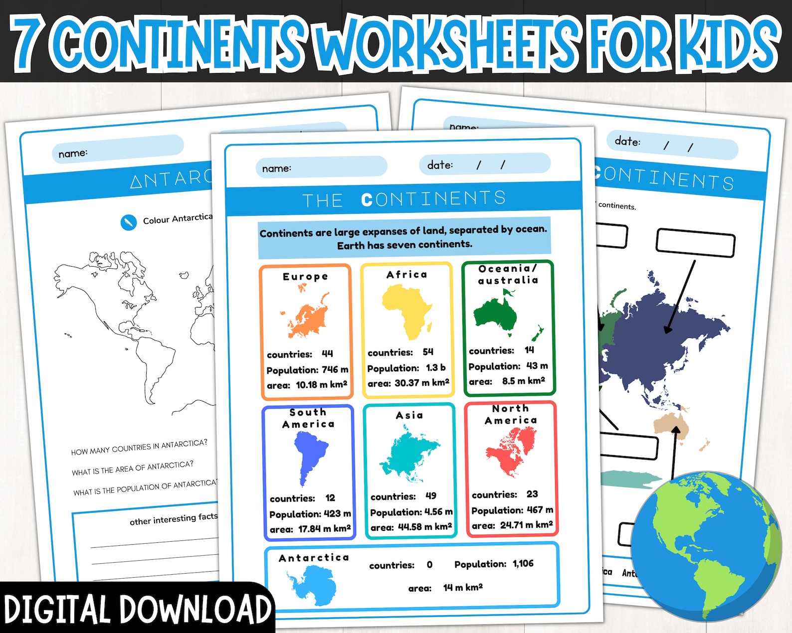 The 7 Continents of the World Worksheets | Continents Labeling ...