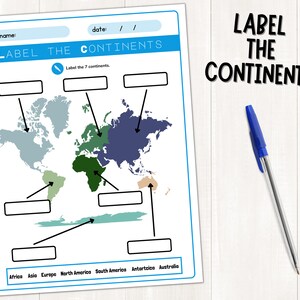 Continents of the World Worksheets for Kids | Continents Labeling ...