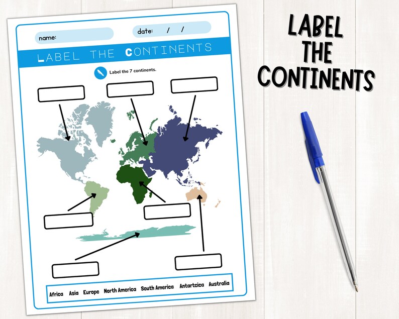 Continents of the World Worksheets for Kids | Continents Labeling ...