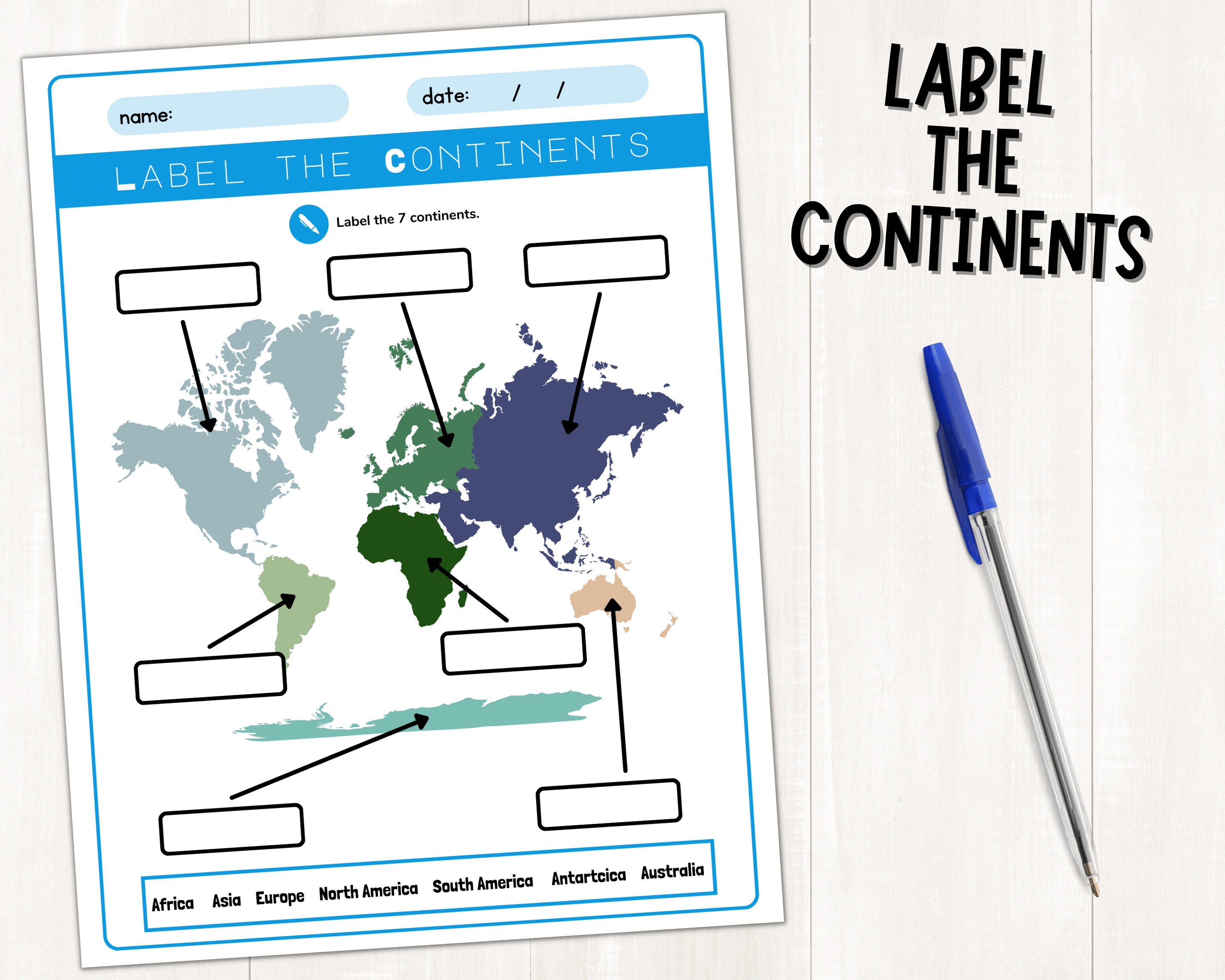 Continents of the World Worksheets for Kids | Continents Labeling ...