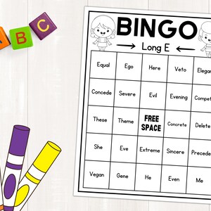 Long Vowel E Bingo (e, E-e) | Phonics Bingo Game for Kids | Long E ...