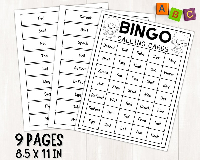 Short Vowel E Bingo Game | Phonics Bingo Game for Kids | Short E Words ...