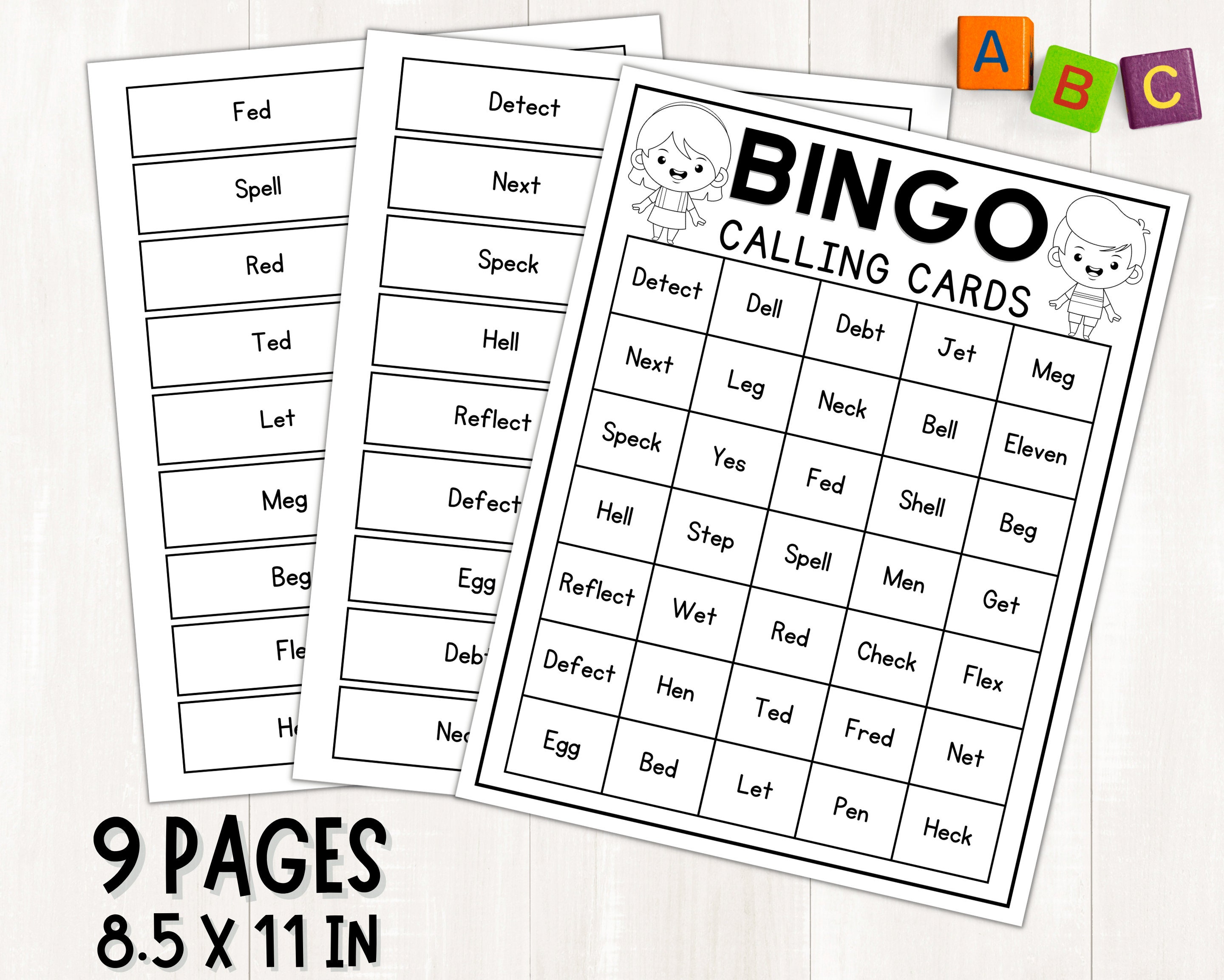 Short Vowel E Bingo Game Phonics Bingo Game for Kids Short E Words ...