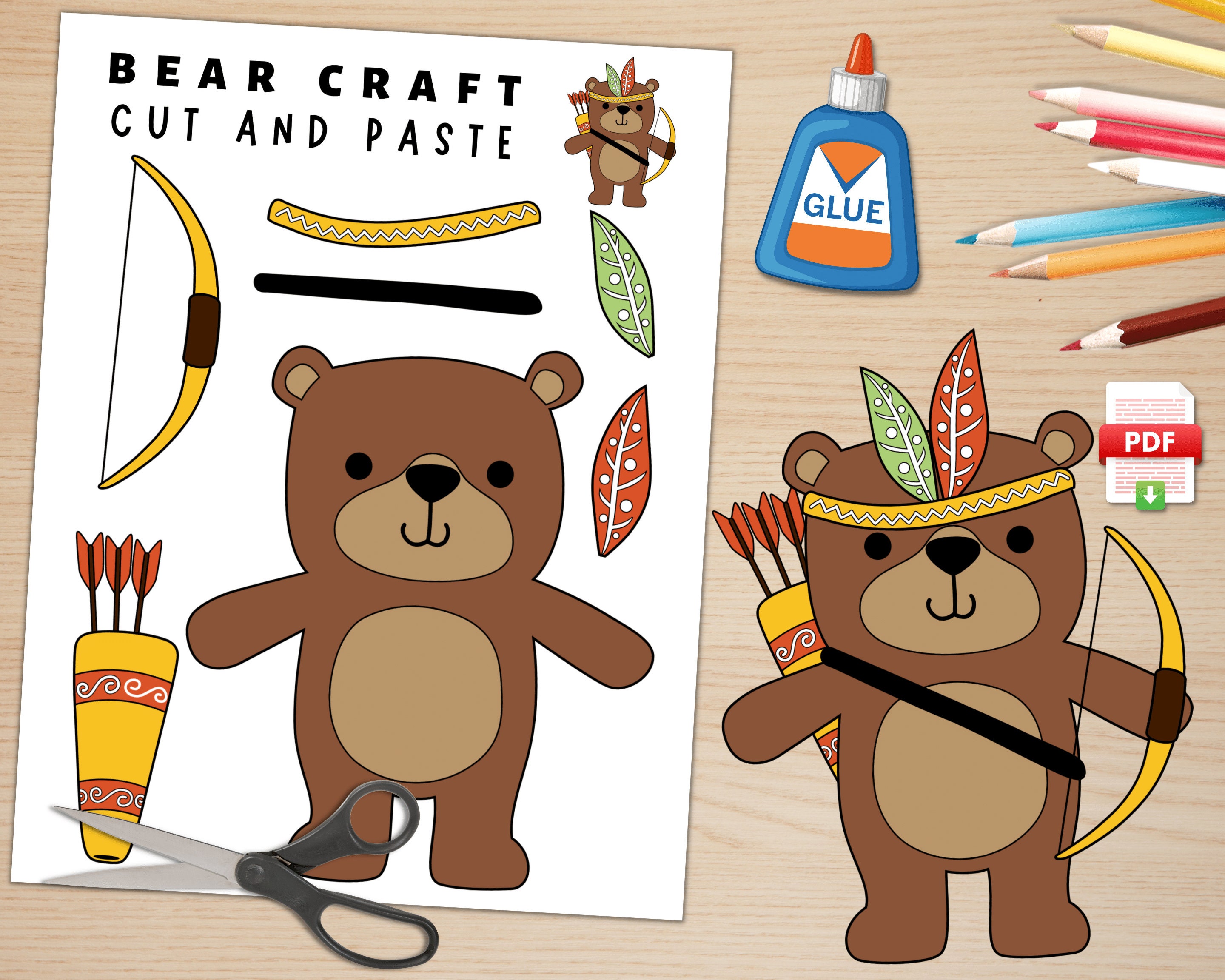 Printable Native American Craft | Bear Craft Template | Native American ...