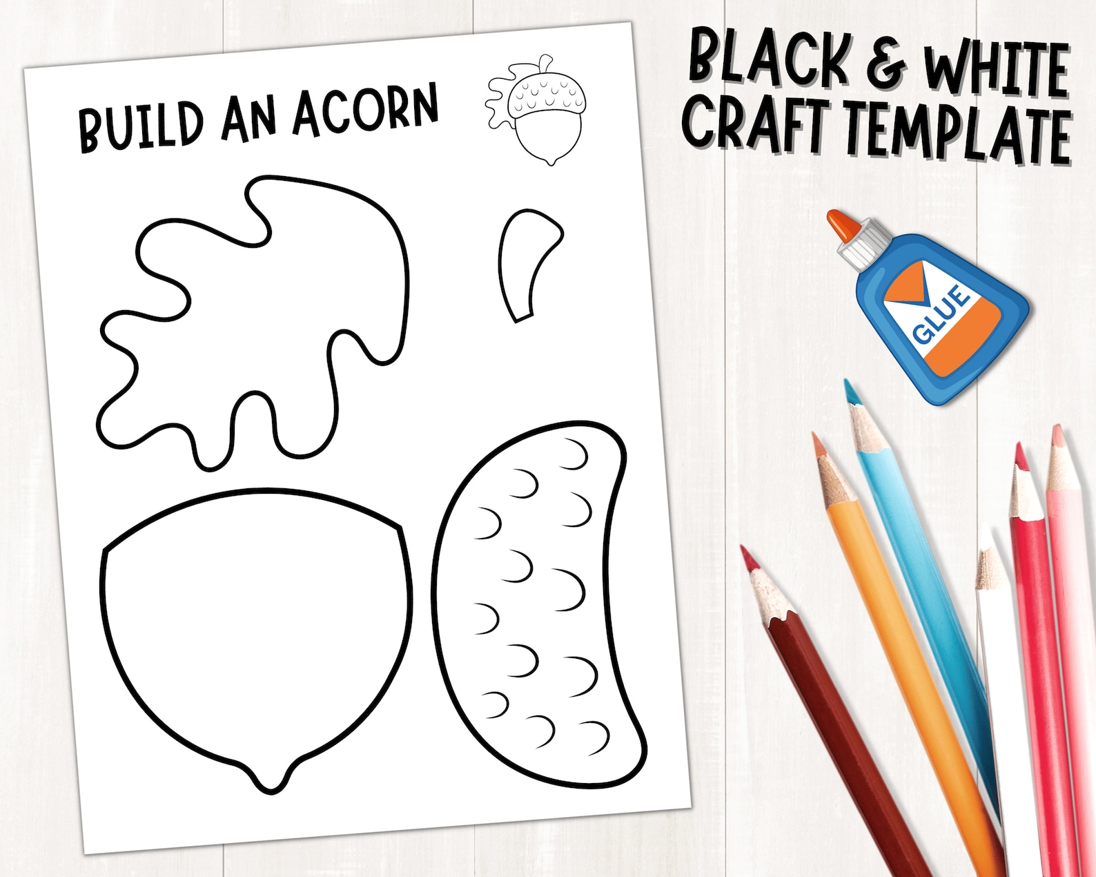 Acorn Printable Craft | Acorn Craft Template for Kids | Fall Activities ...