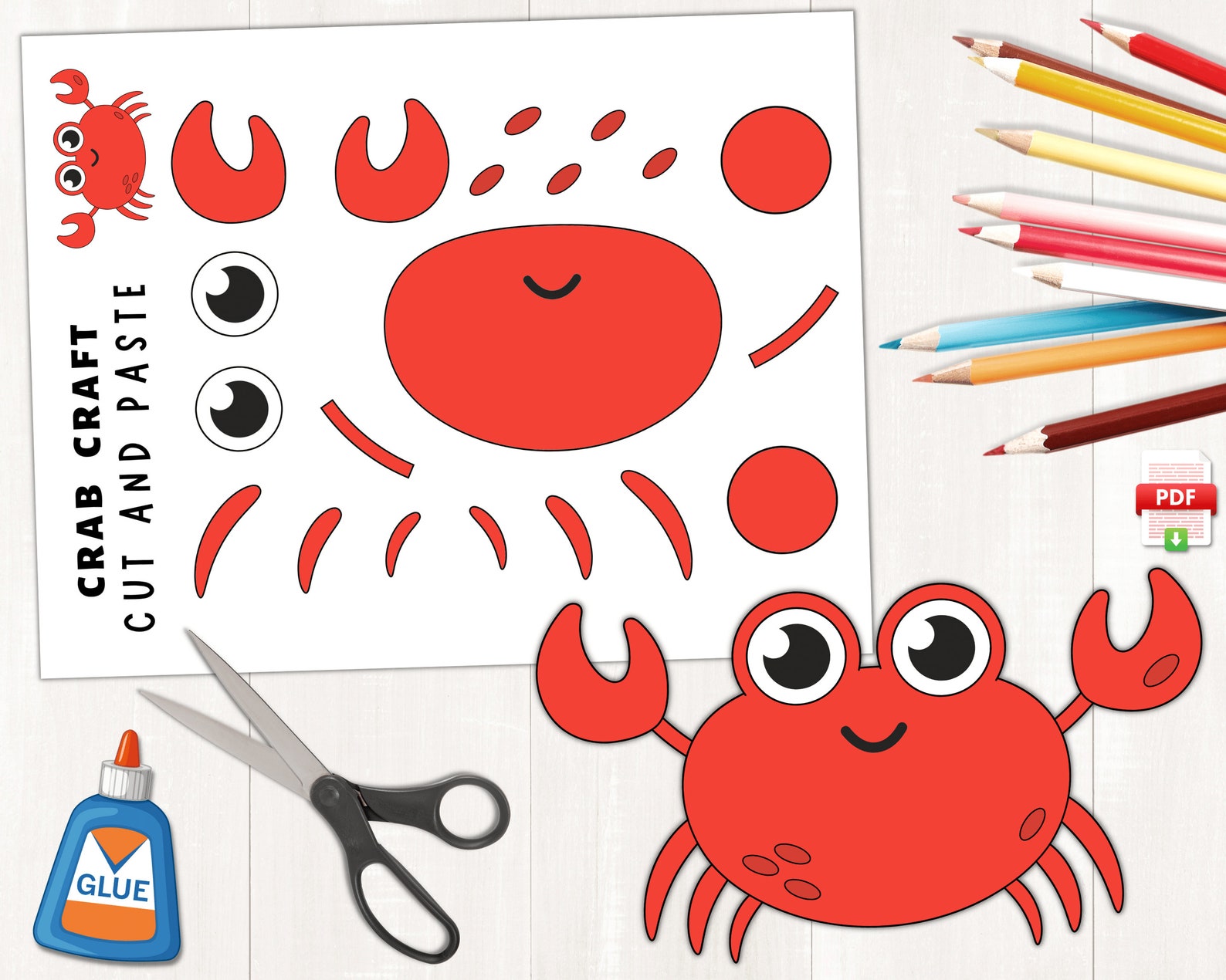 Crab Craft, Printable Template, Sea Life Activity, Ocean Animal Craft ...