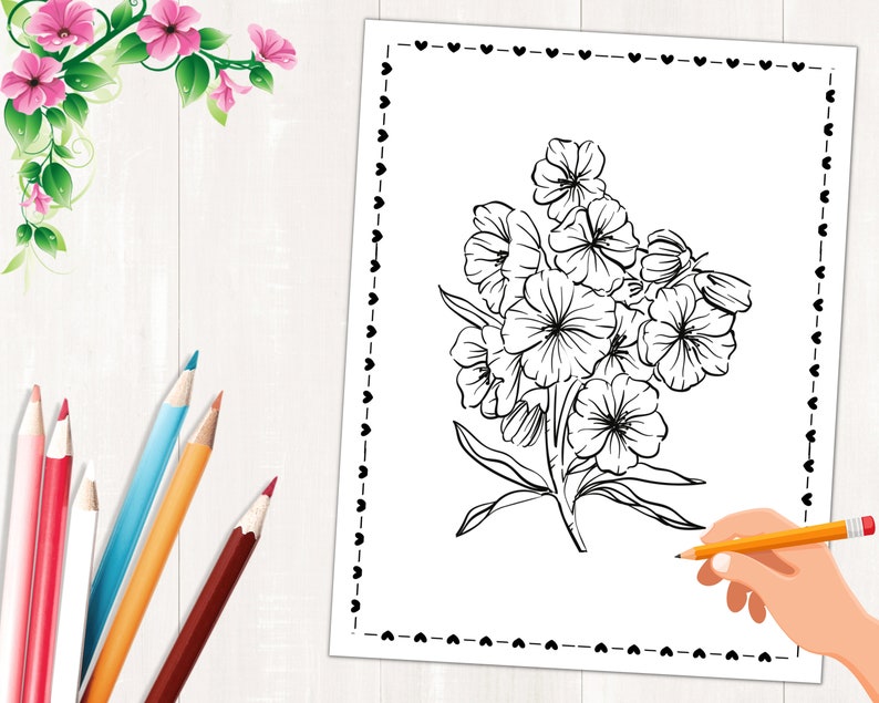 Printable Flower Coloring Pages for Kids, Flowers Coloring Book, Floral ...