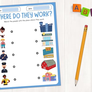 Community Helpers Activities & Worksheets | Jobs and Tools Matching ...