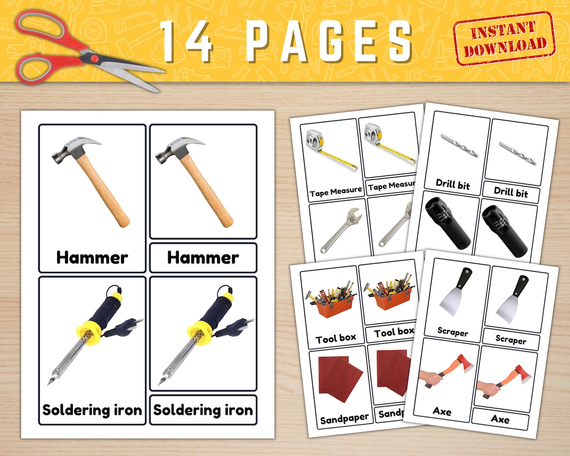 Tools Printable Flashcards Tools Montessori 3-parts Cards Tools ...