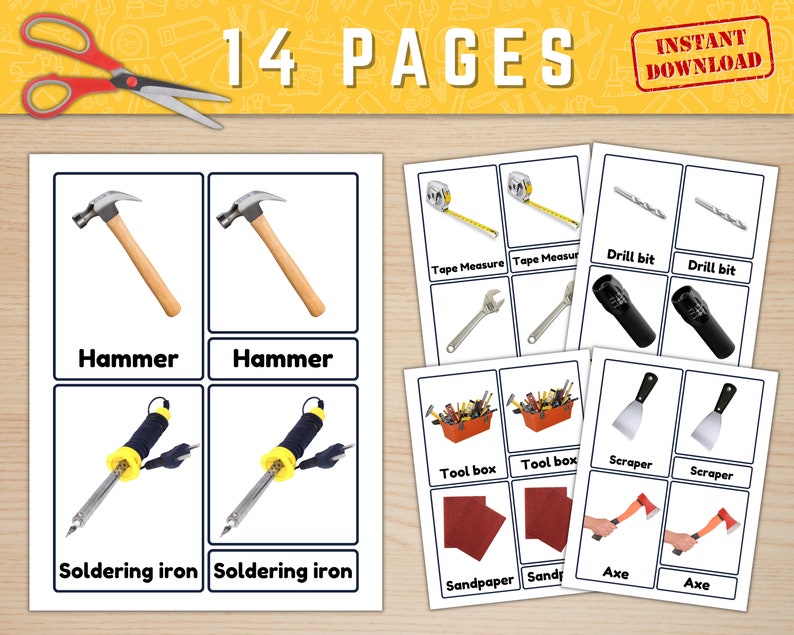 Tools Printable Flashcards | Tools Montessori 3-parts Cards | Tools ...