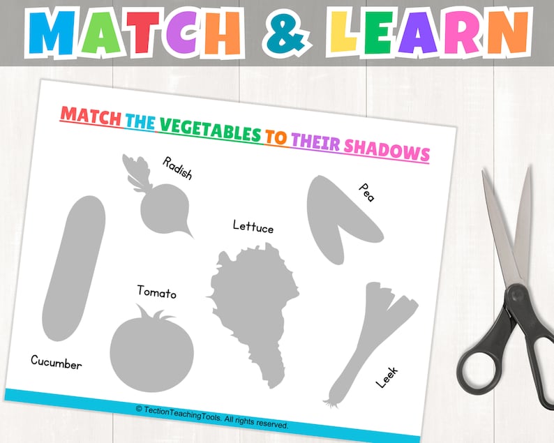 Fruit & Vegetable Shadow Matching Activity, Learn Fruits Veggies Names ...