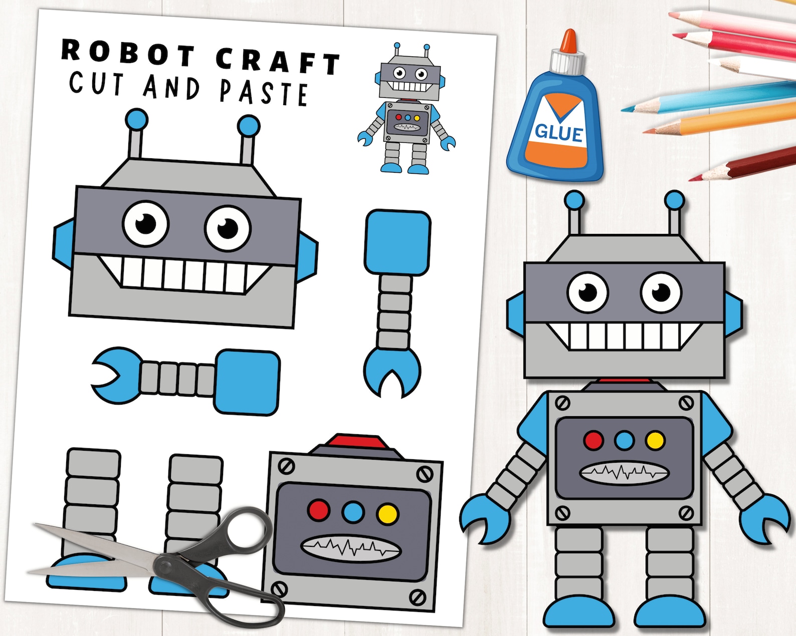 Printable Robot Craft Template for Kids | Build a Robot | Color, Cut ...