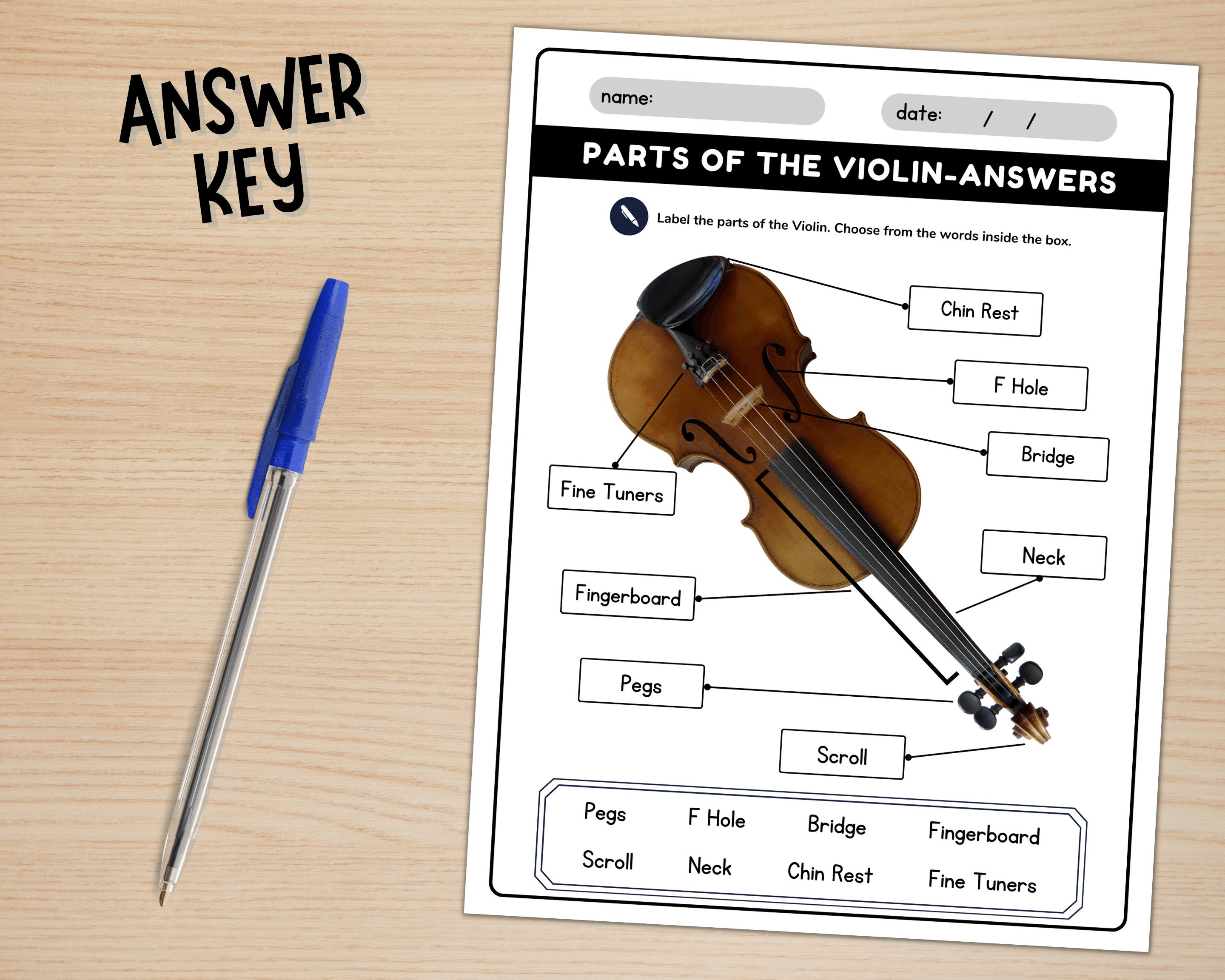 Printable Parts of the Violin Labeling Worksheets, With Answer Keys ...