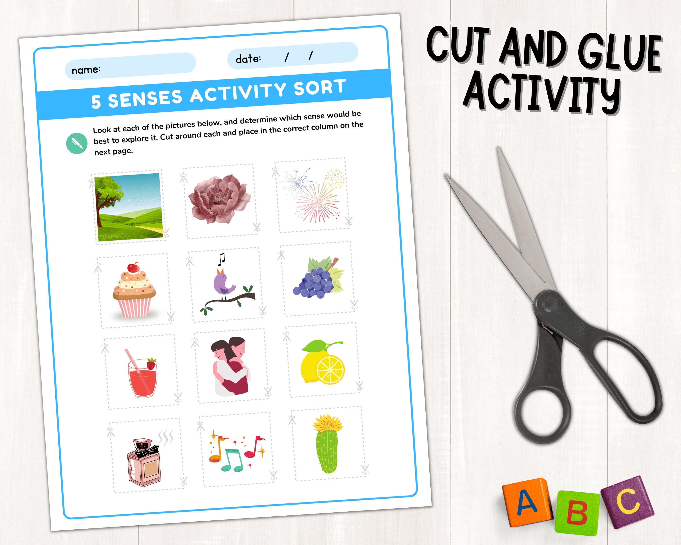 5 Senses Cut And Paste Worksheet