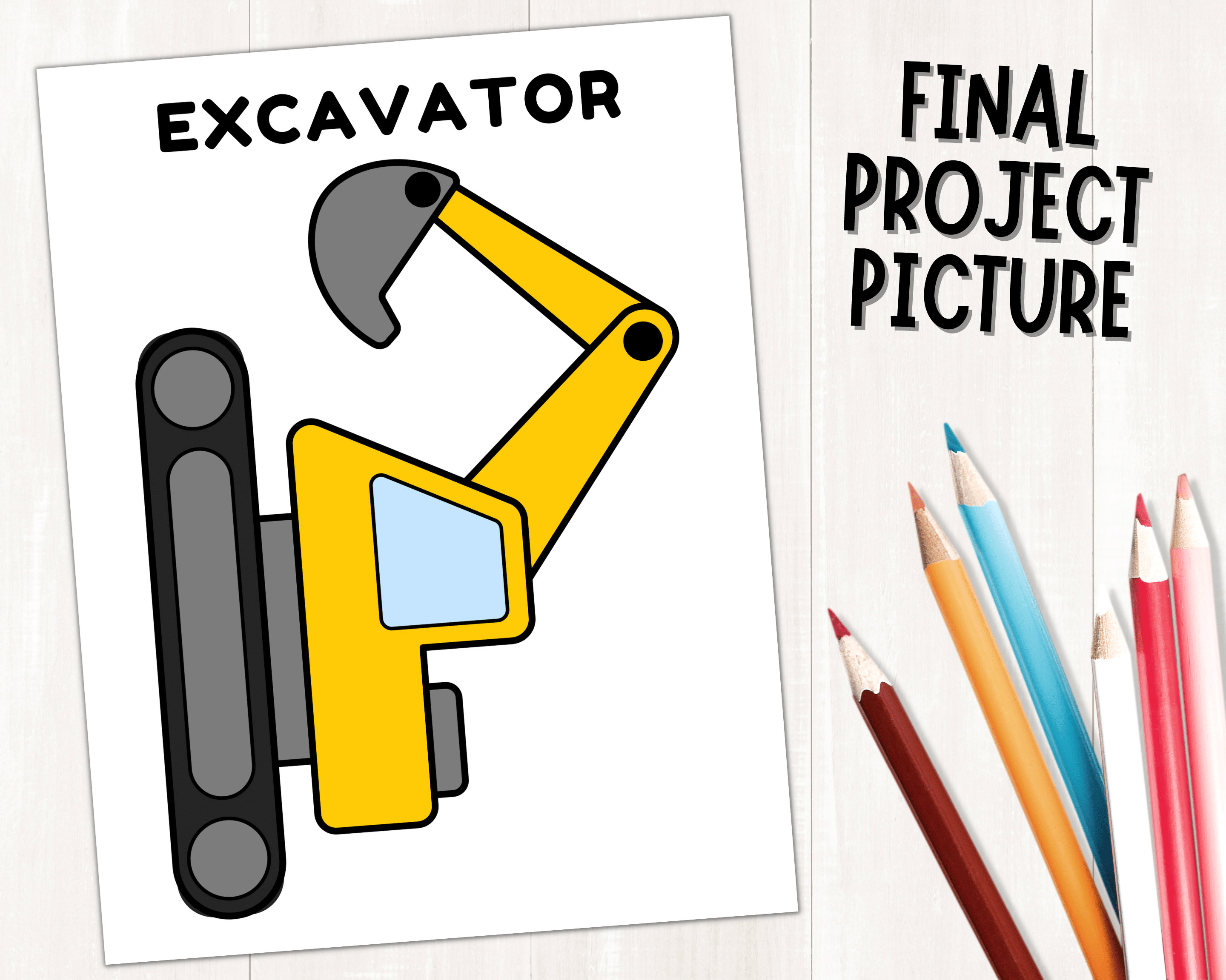 Excavator Craft for Kids | Printable Template | Construction Vehicle ...