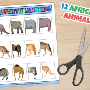 African Animals Halves Matching Printable Activity | Animal Matching ...