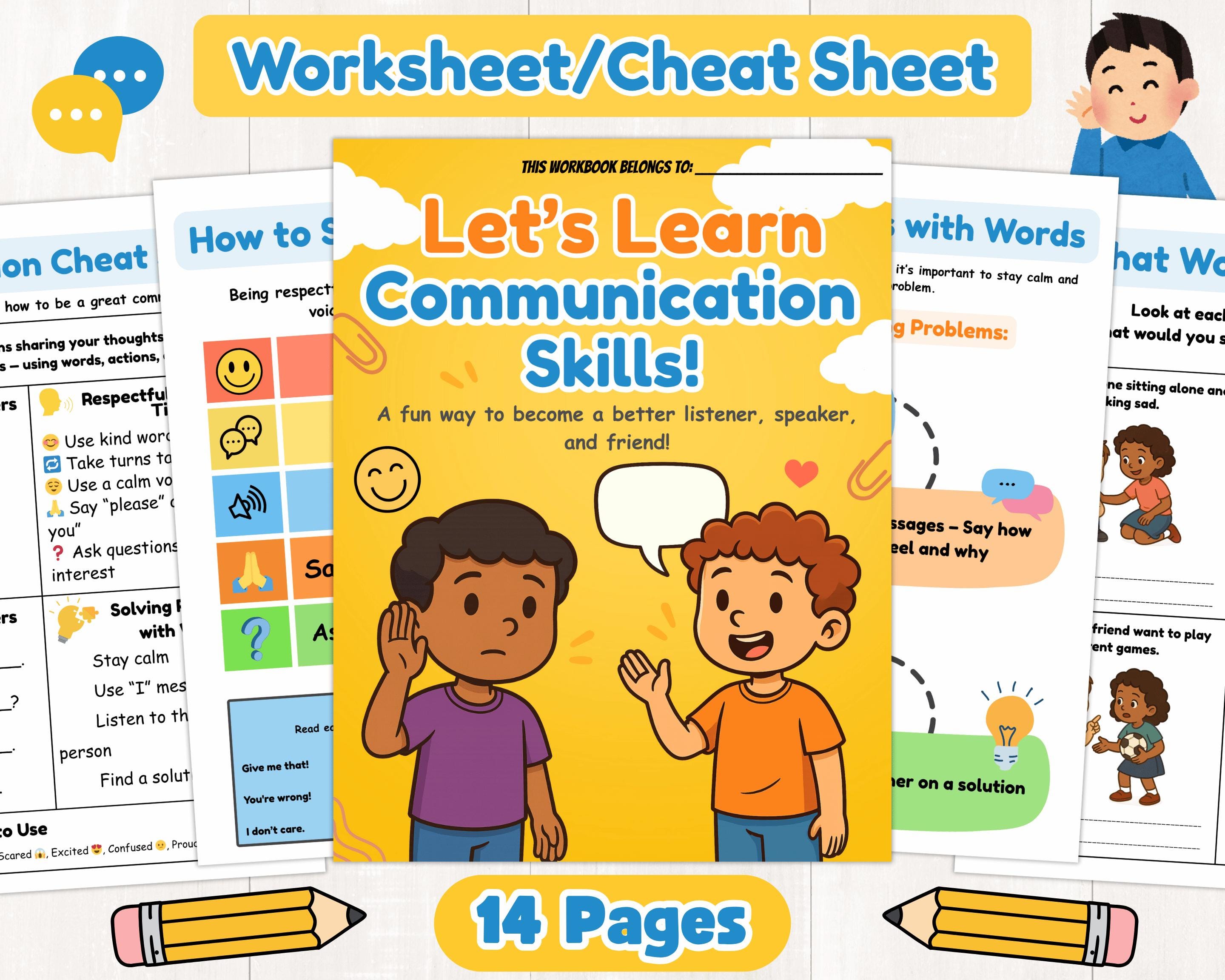 Communication Skills Worksheets for Kids | Cheat Sheet | 12-page SEL ...