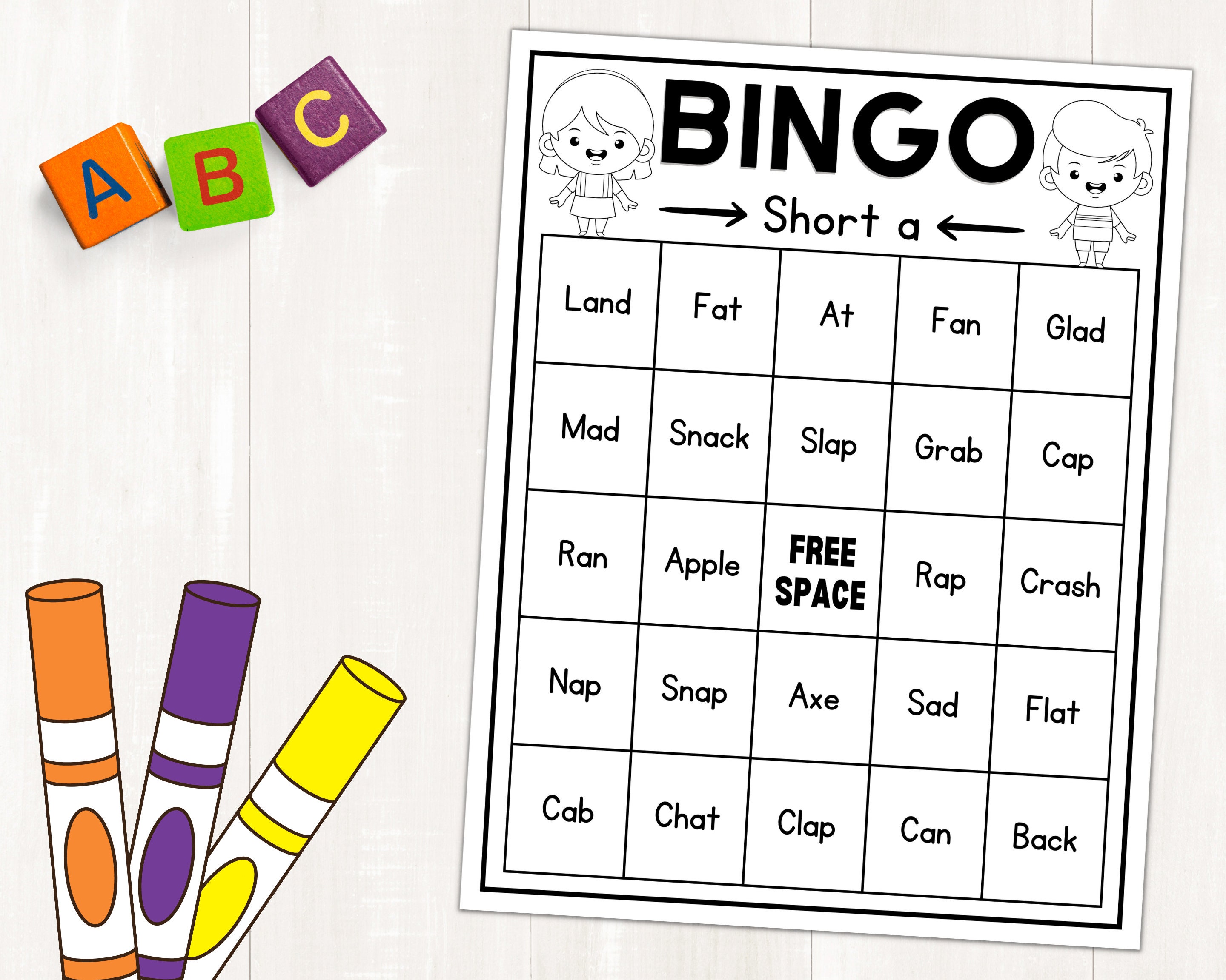Short Vowel A Bingo Game | Phonics Bingo Game for Kids | Short A Words ...