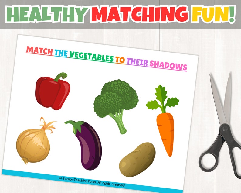 Fruit & Vegetable Shadow Matching Activity, Learn Fruits Veggies Names ...
