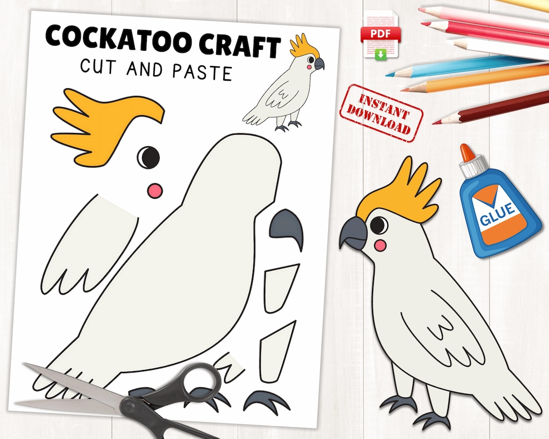 Cockatoo Craft: Printable Bird Cut & Paste Activity + Coloring Page ...