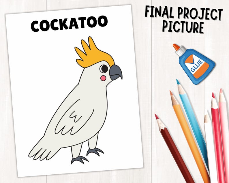 Cockatoo Craft: Printable Bird Cut & Paste Activity + Coloring Page ...