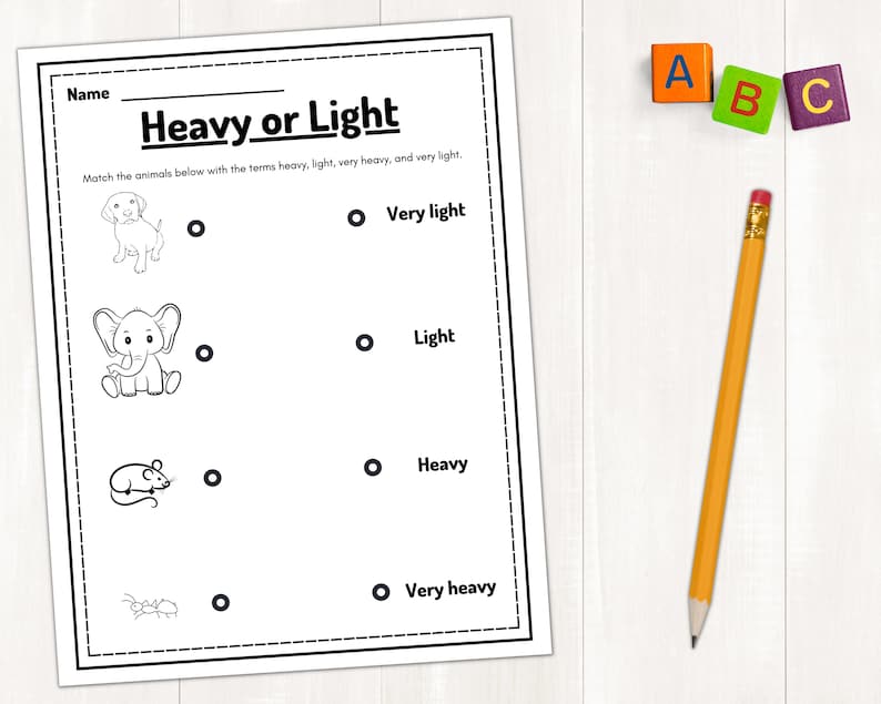 Comparing Weight Activities Heavy and Light Sorting Cut & Paste ...
