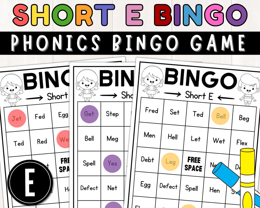 Short Vowel E Bingo Game | Phonics Bingo Game for Kids | Short E Words ...
