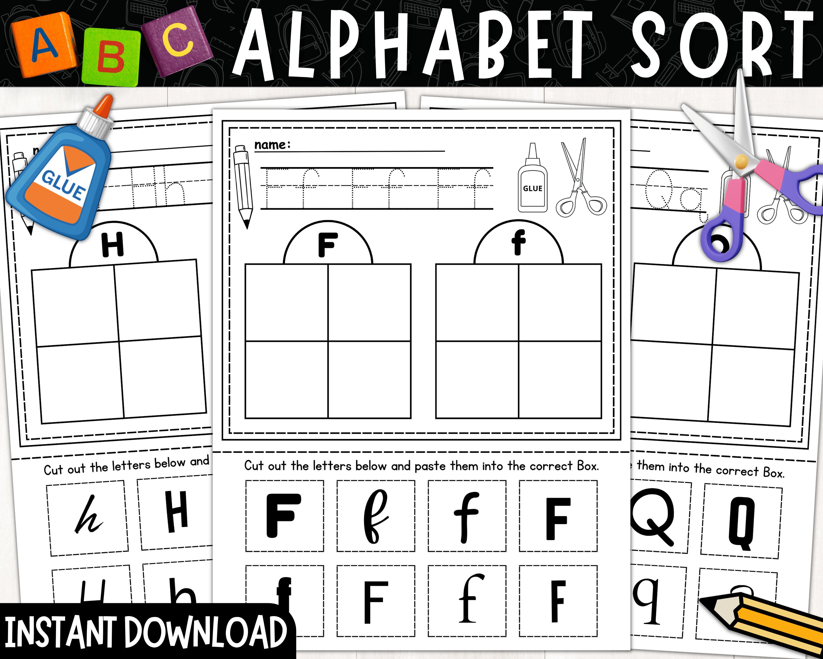 Alphabet Letter Sort Worksheets | Lowercase and Uppercase Letters ...