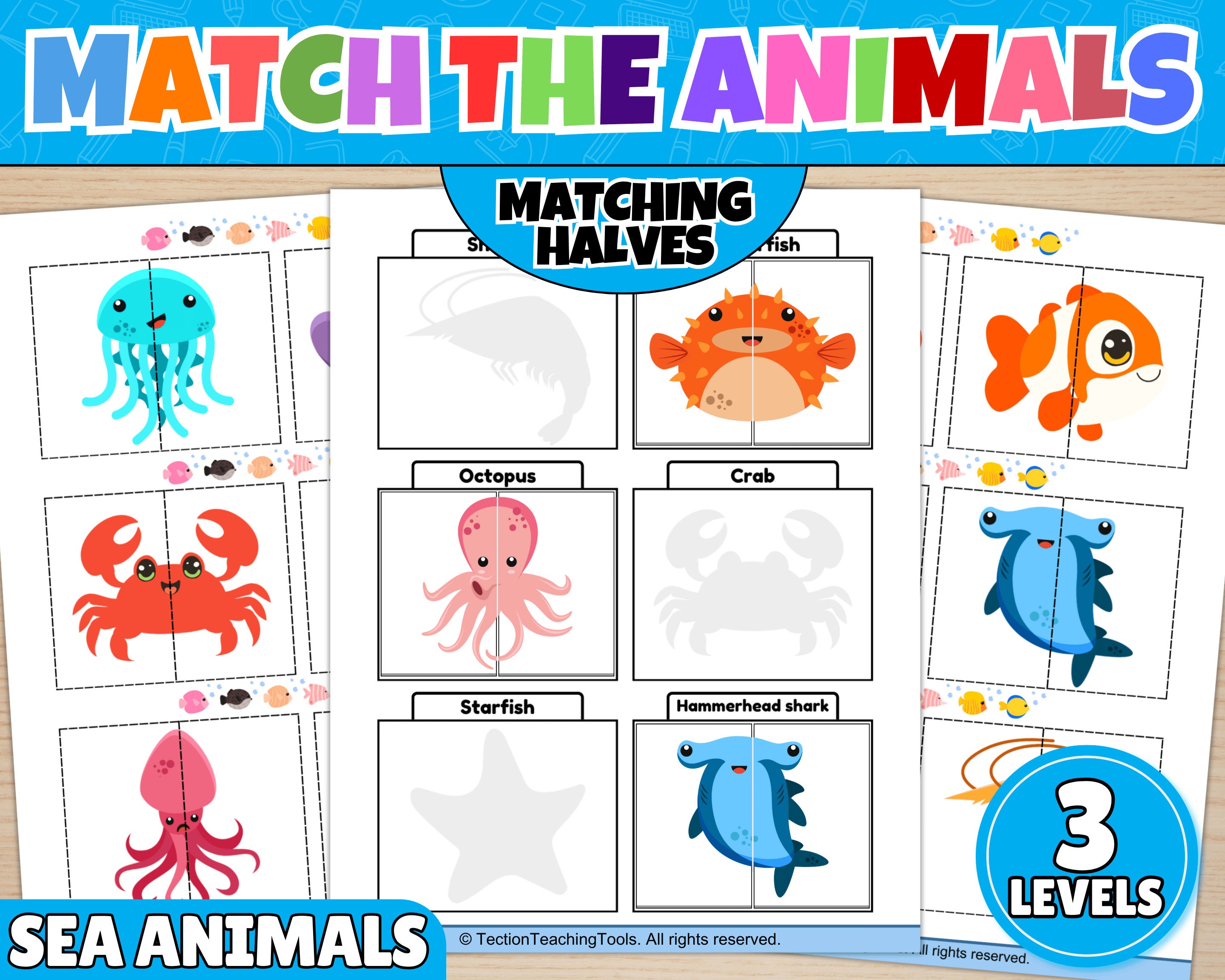 Sea Animal Halves Picture Matching Game | Printable | Autism | Match ...