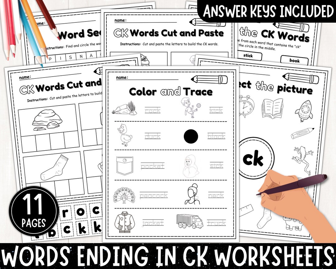 Words Ending in CK Worksheets & Activities | Tracing | Matching | Cut ...