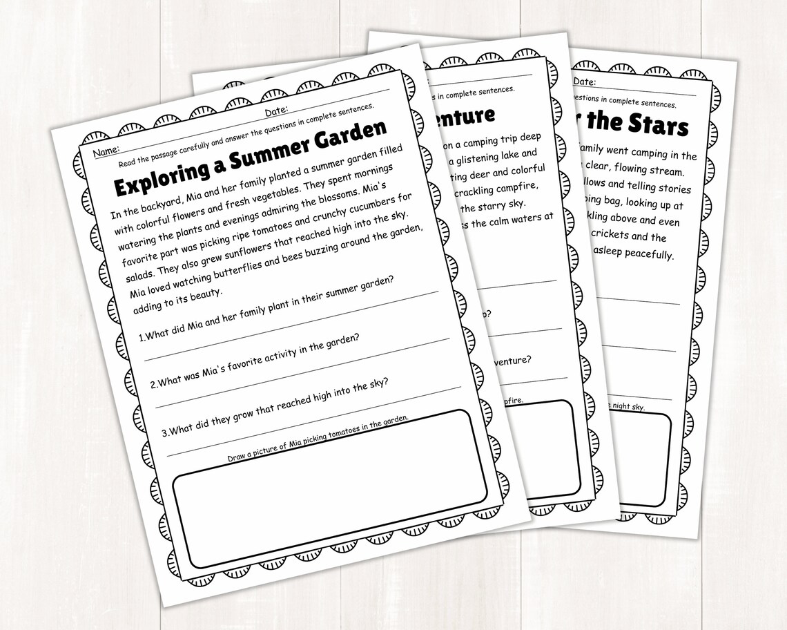 Summer Reading Comprehension Printable Worksheets Engaging Stories ...