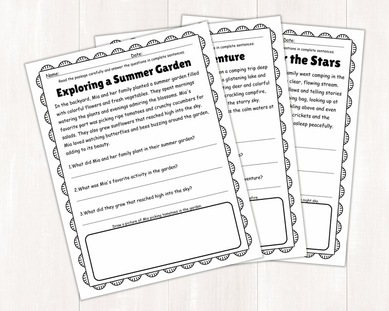 Summer Reading Comprehension Printable Worksheets | Engaging Stories ...