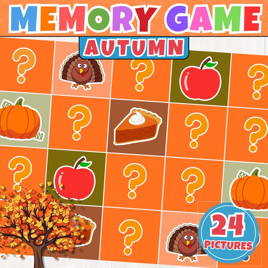 Autumn Memory Game Printable for Kids | Fall Matching Cards for ...
