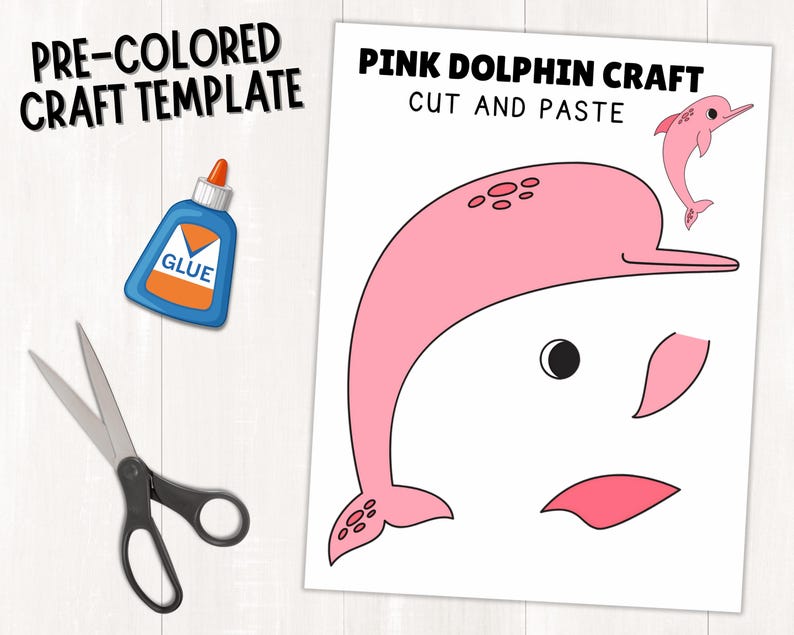 Pink Dolphin Craft Template for Kids | Ocean Animal Craft | Summer ...