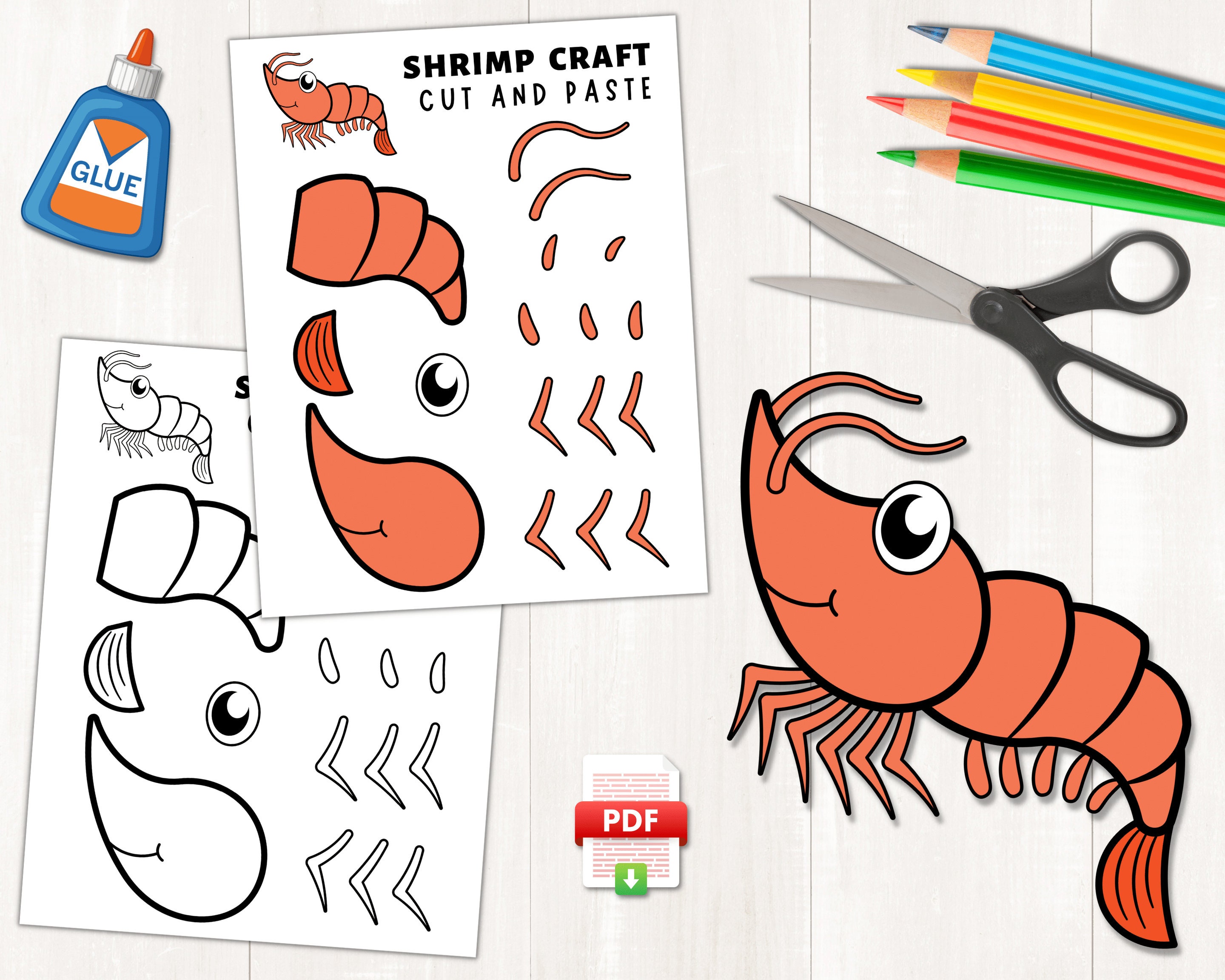 Printable Shrimp Craft, Sea Life Activities, Ocean Animal Craft, Summer ...