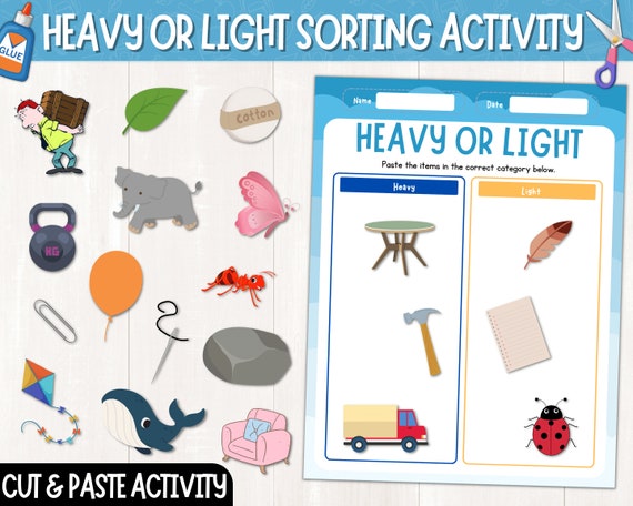 Worksheets Light And Heavy Objects