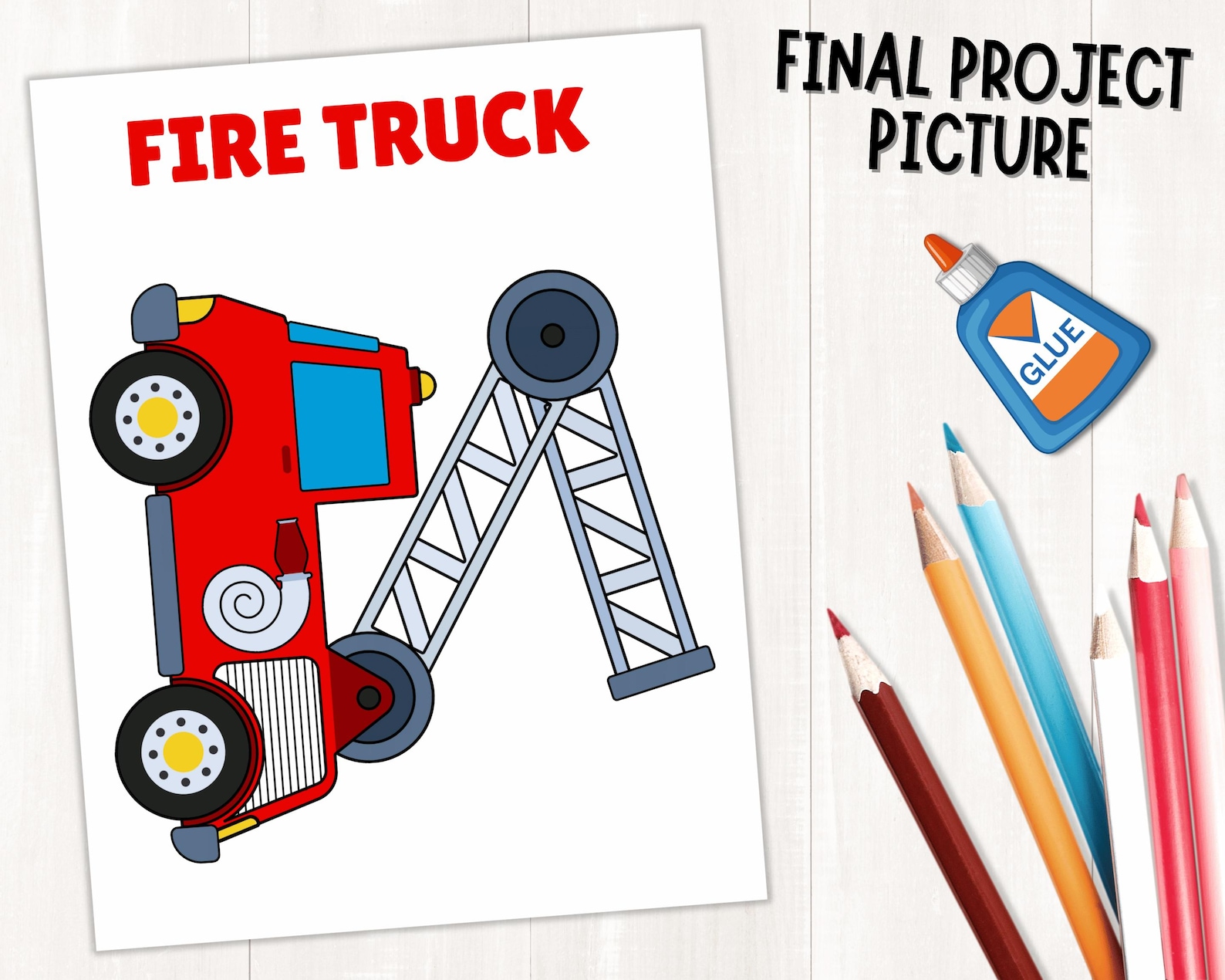 Fire Truck Craft Template | Printable Fire Engine Craft | Color, Cut ...