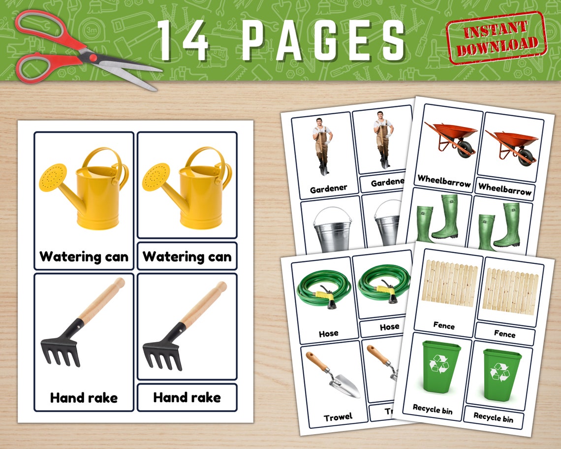 Printable Gardening Tools Flashcards, Garden Tools Montessori 3-parts ...