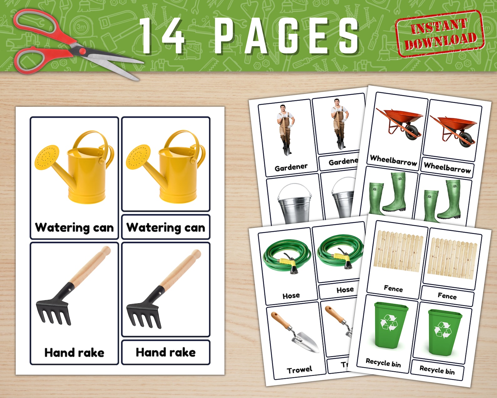 Printable Gardening Tools Flashcards, Garden Tools Montessori 3-parts ...