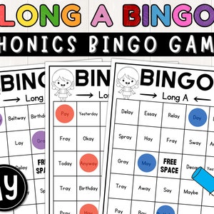 Long Vowel A (-ay) Bingo Game | Phonics Bingo Game for Kids | Long A ...