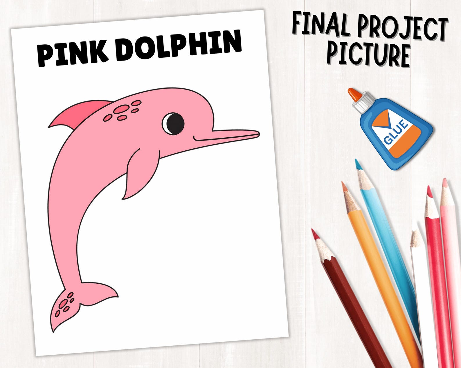 Pink Dolphin Craft Template for Kids | Ocean Animal Craft | Summer ...