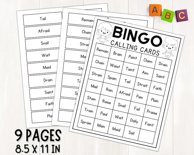 Long Vowel A ai Bingo Game Phonics Bingo Game for Kids Long A Words ...