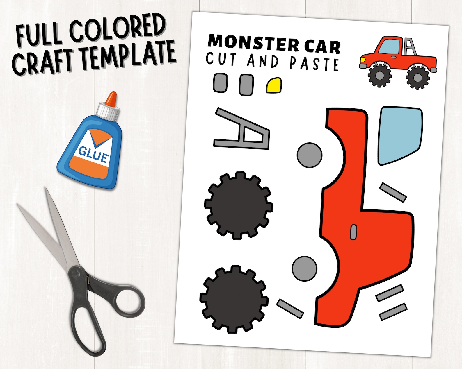 Monster Car Craft | Printable Template | Transportation Craft | Monster ...