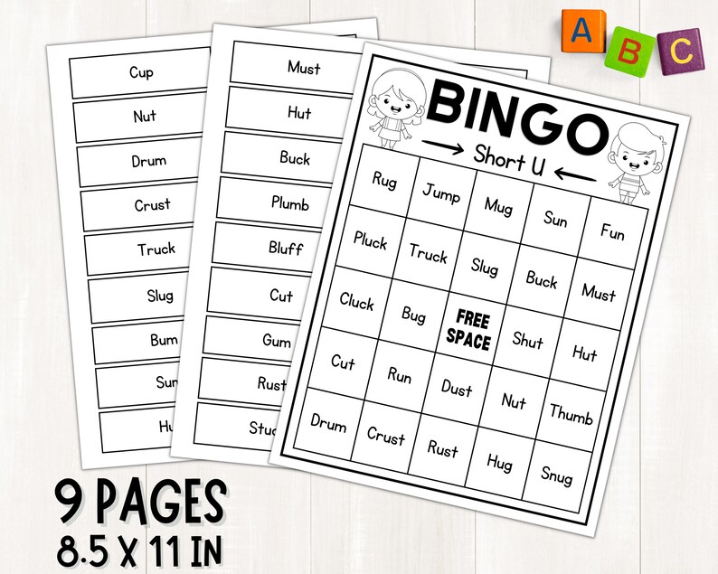 Short Vowel U Bingo Game | Phonics Bingo Game for Kids | Short U Words ...