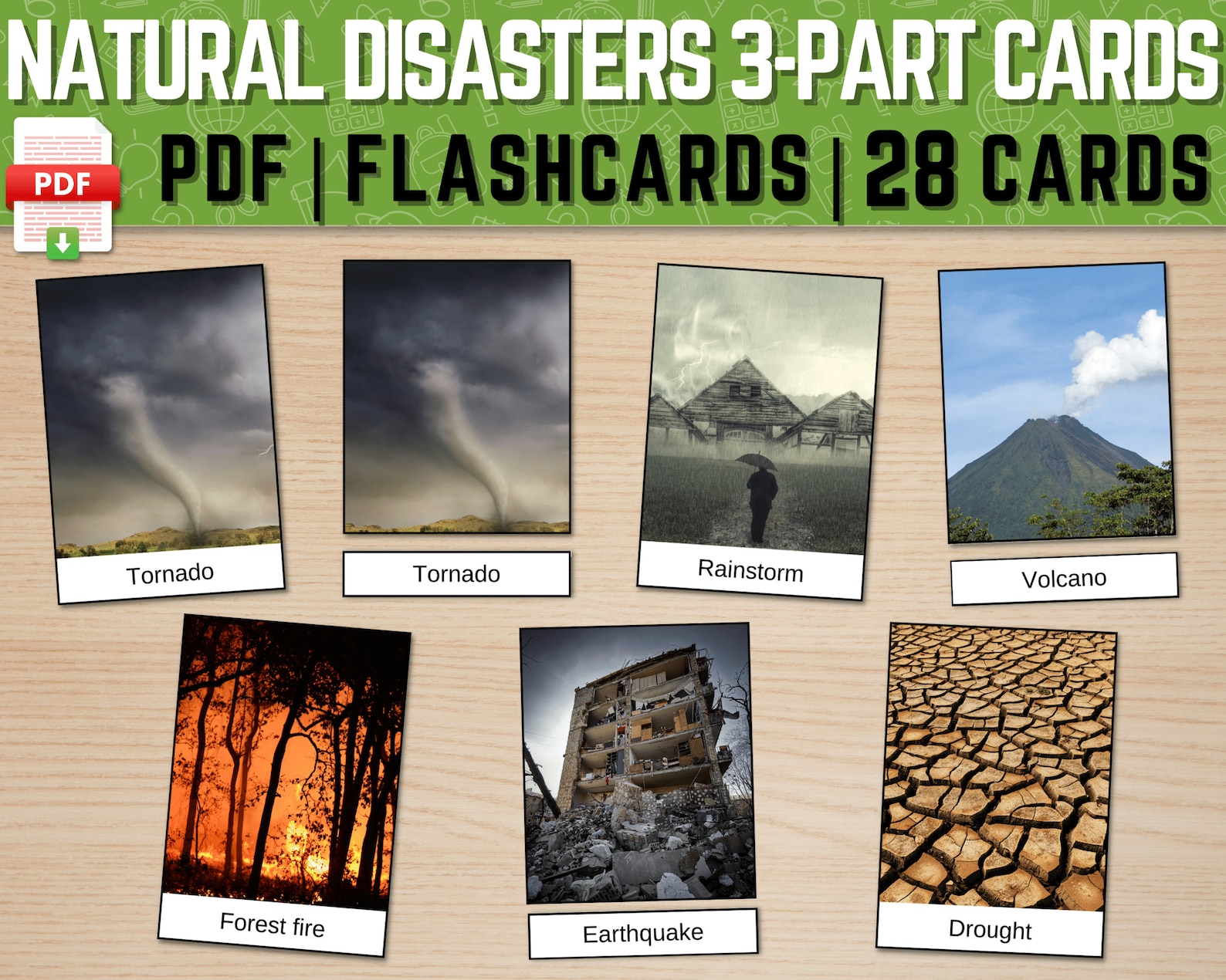 Printable Natural Disasters Flashcards, Types of Natural Disasters ...