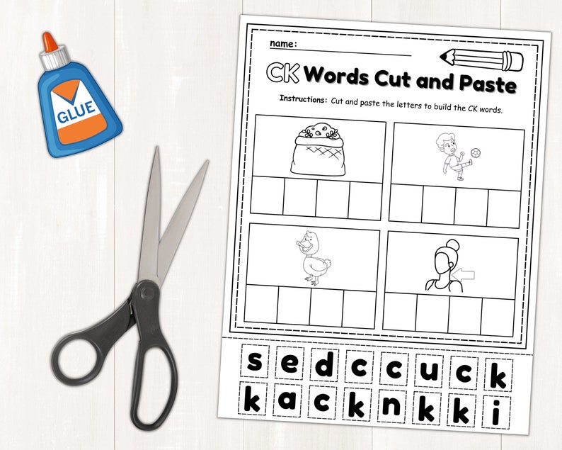 Words Ending in CK Worksheets & Activities | Tracing | Matching | Cut ...