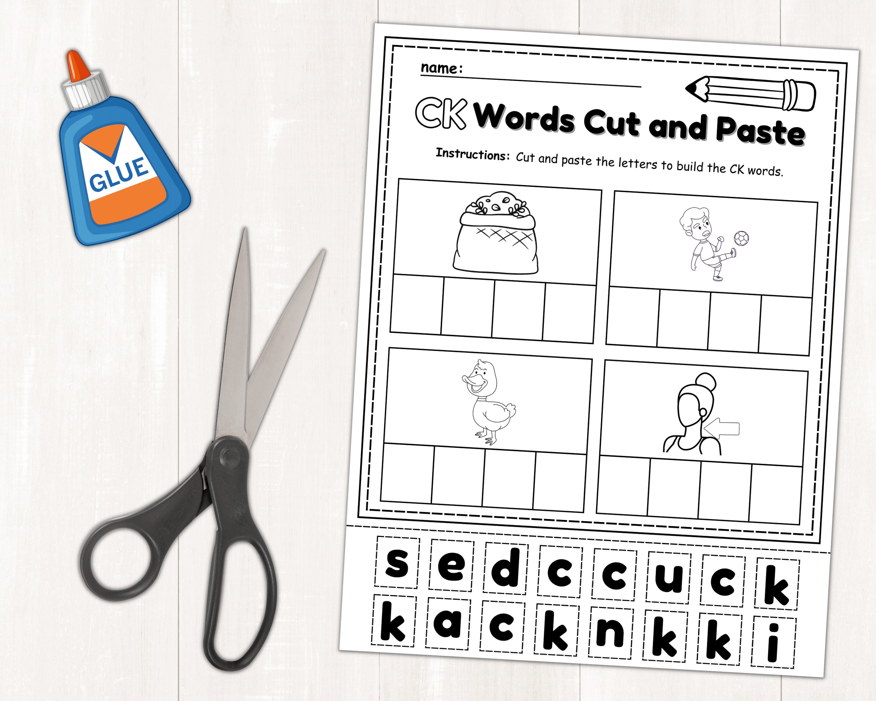 Words Ending in CK Worksheets & Activities Tracing Matching Cut and ...