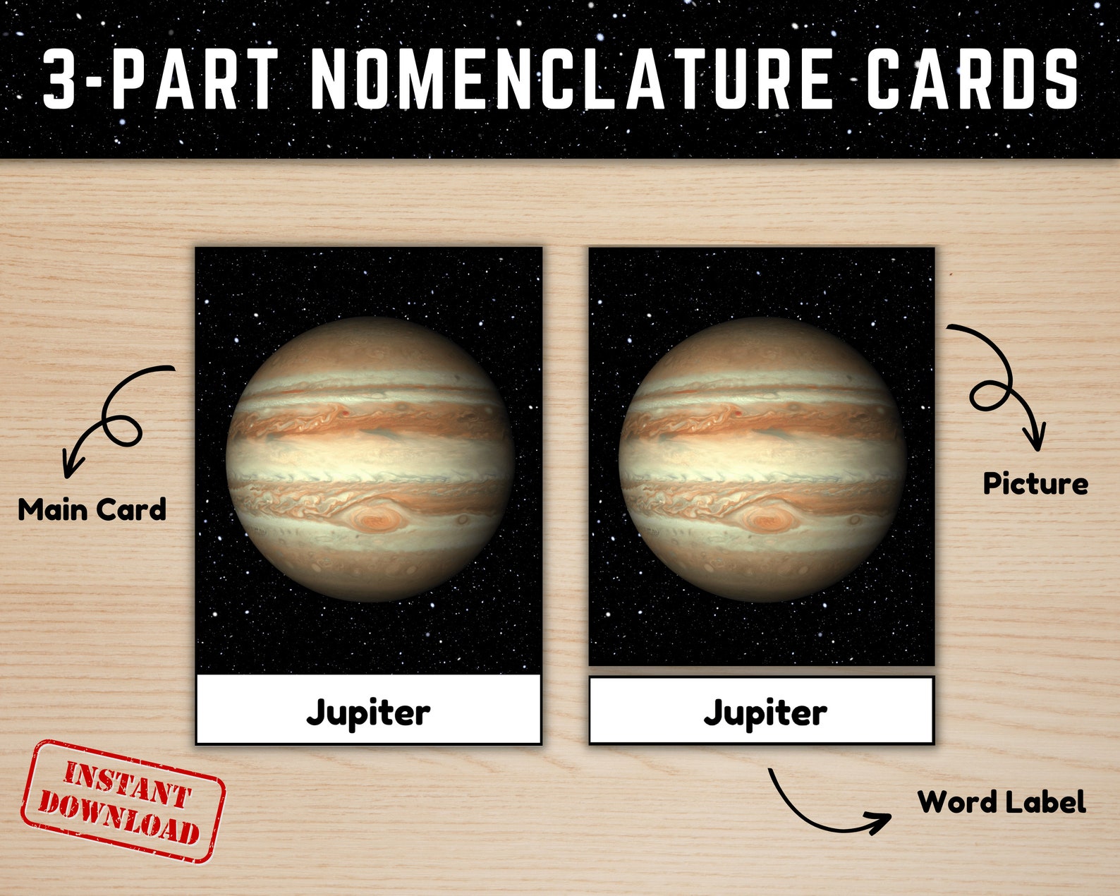 Solar System Montessori 3-part Cards, Planets Flashcards With Real ...